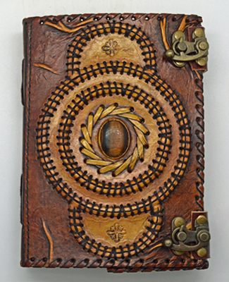 Fantasy Gifts - 2 Tone Leather Embossed Journal with Tiger Eye Stone ...